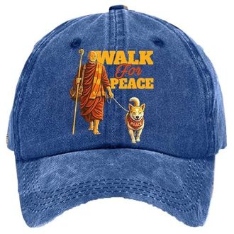 Generic Walk for Peace Monks with Aloka Dog Print Baseball Cap, Retro Denim Style, Funny Graphic Hat, bleu, Taille unique
