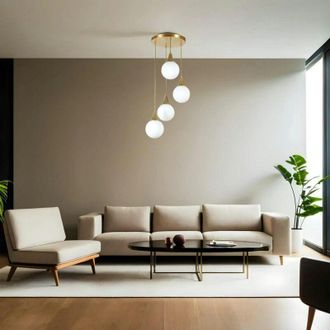 Pier Import Suspension moderne dorée 4 globes verre dépoli SIERRE