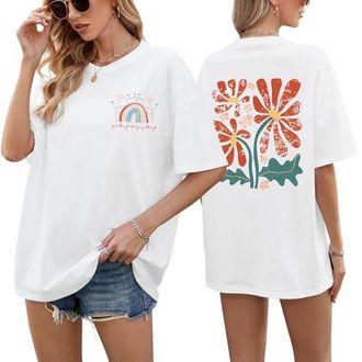 Heekpek T Shirt Femme Oversize Tr&egrave;s Large Teeshirt Coton Col Rond T-Shirt Manches Courtes Chic Imprim&eacute; D&eacute;contract&eacute; Grande Taille Haut Femme Ete, Blanc, L