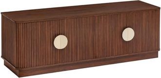 Atmosphera Atmosphera - Meuble TV Wany - 4 Portes, 2 &eacute;tag&egrave;res et 4 Compartiments - Bois Marron avec Effet Noyer et fa&ccedil;ades cannel&eacute;es - Poign&eacute;es dor&eacute;es - 140x40cm