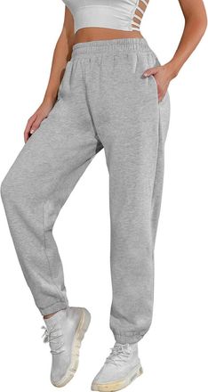 Heekpek Jogginghose Damen Baumwolle W&auml;rme Sporthose Damen Lang Sweatpants L&auml;ssige Lose Dick Freizeithose Damen Warme Hose f&uuml;r Winter, Hellgrau, XL