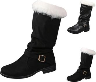 Generic Bottes dhiver pour femme - Avec manchettes en peluche blanche - Bottes de neige en peluche chaude doubl&eacute;es - En cuir - Imperm&eacute;ables - Bottes mi-hautes