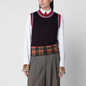 Dries Van Noten Bordeauxfarbene Jacquard-Weste aus Wolle und Viskose