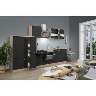 Respekta K&uuml;che K&uuml;chenzeile Leerblock Einbauk&uuml;che Eiche Schwarz Merle 300 cm Respekta