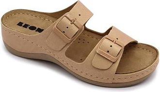 Leon 908 Sandales Sabots Mules Chaussons Chaussures en Cuir, Femme, Beige, EU 39