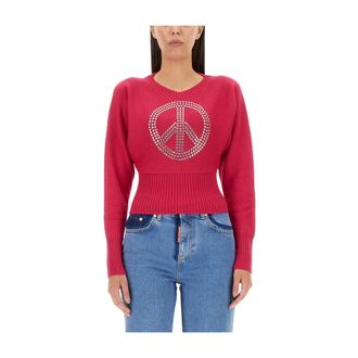 Moschino Femme, Pulls, Rose, Taille: 40 FR Pull avec symbole de paix et d&eacute;tail collier
