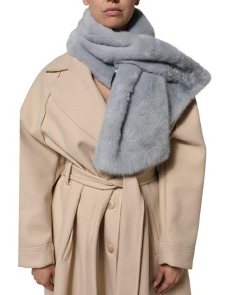 Dolce & Gabbana Womens Powder Blue Mink Fur Neck Warmer Scarf Light