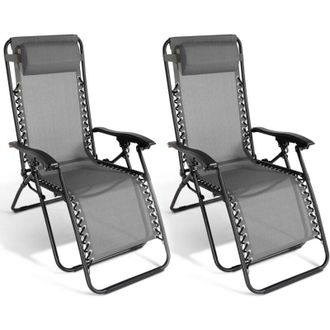 IDMarket Satz von 2 Gartensesseln mit Neigung relax gro&szlig;er Komfort anthrazitgrau