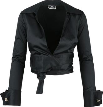 Elisabetta Franchi Femme, Blouses et Chemises, Noir, Taille: 36 FR Camicia corta incrociata
