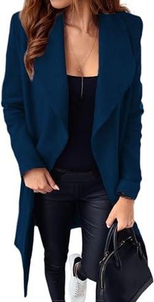 Generic Manteau dhiver mi-long pour femme avec ceinture &eacute;paisse et poches, bleu marine, XXL