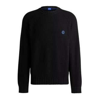 HUGO BOSS Baumwoll-Rundhalspullover mit Smiley-Logo - - Knitwear - Herren - Schwarzk - M