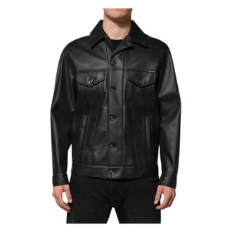Dolce & Gabbana Schwarze Knopfleiste Bikerjacke - - Jackets - Herren - Schwarzk - S