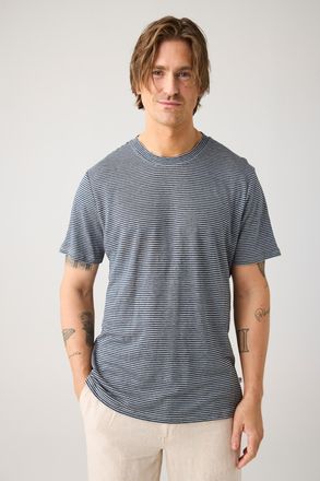 Knowledge Cotton Apparel Herren vegan T-Shirt Leinenstreifen Navy