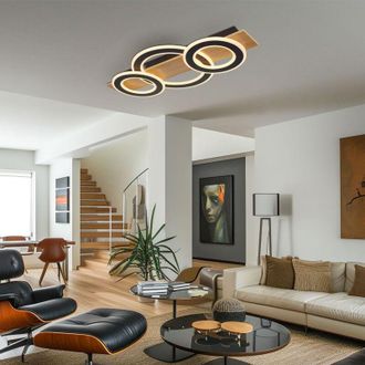 Globo Lighting Plafonnier plafonnier salle à manger lampe en bois anneaux 3 ampoules LED L 73cm