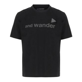 And Wander Homme, Tops, Noir, Taille: L T-shirt en coton avec logo lettr&eacute;