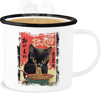 Shirtracer Emaille Becher Blechbecher - Ramen Nudeln Katze Japan Anime Geschenke Katze I Manga Geschenk Kawaii Geschenk Cute Stuff Y2K I Japanese I Cat - 300 ml 