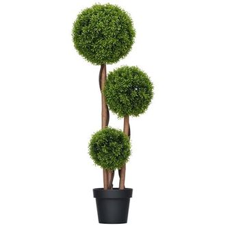 HOMCOM Arbre Artificiel, Plante Artificiel, buis avec 3 Boules Feuilles de Bambou, Pot Inclus, int&eacute;rieur et ext&eacute;rieur, Hauteur 110 cm, Aucun Assemblage n&eacute;ces