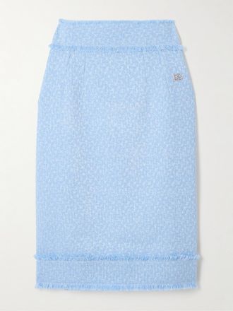 Dolce & Gabbana Midirock Aus Tweed Aus Einer Wollmischung Mit Fransen - Blau