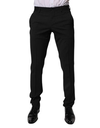 Dolce & Gabbana Black Polyester Tapered Formal Men Dress Pants Wool Elastane