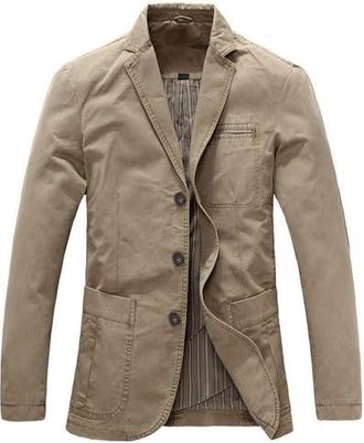 AlltheMen Blouson Homme Veste Jacket Slim Blazer Veston Casual, Kaki (3 Button), XL