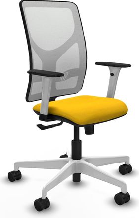 Piqueras y Crespo Atmungsaktiver B&uuml;rostuhl mit wei&szlig;en und schwarzen Armlehnen, h&ouml;henverstellbare Lendenwirbelst&uuml;tze, ausgestattet mit 3 Positionen, Wei&szlig; / Gelb