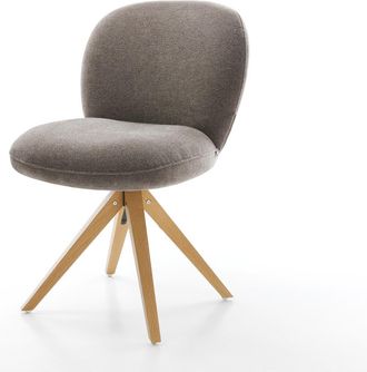 DELIFE Drehstuhl Nube-Flex Strukturstoff Soft Taupe Holzgestell kantig Natur 360&deg; drehbar Taschenfederkern, Esszimmerst&uuml;hle