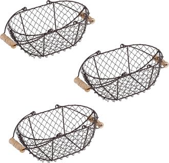 Trademark Innovations Drahtkorb mit Holzgriffen, oval, 25,4 cm, Vintage-Stil, 3 Stück