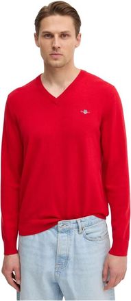 GANT Homme, Pulls, Rouge, Taille: M Pull Col en V Classique en Coton