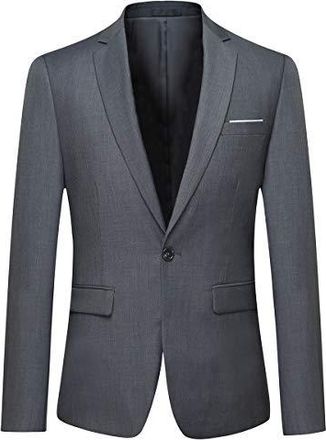 AlltheMen Blazer Homme Formel Mariage Veste de Costume Slim Fit Veston Business Smoking avec Un Bouton Gris Foncé XXL
