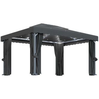 vidaXL Vidaxl - Tonnelle avec rideau et guirlande lumineuse led 4x3m Anthracite