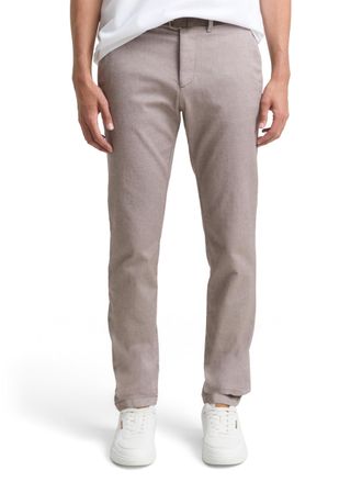 Tom Tailor Herren Slim Fit Stretch Chino Mit G&uuml;rtel Hose, 39128 - White Brown Zig Zag Structure, 32W / 36L EU