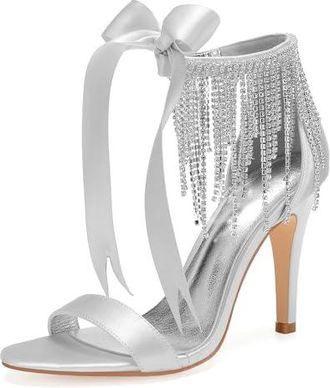 Generic Chaussures De Mariage Sandales &Agrave; Talons Hauts Femmes Mari&eacute;e Sexy Open Toe Stylet Talons Bureau Travail Soir 10.5Cm,Argent,41 EU