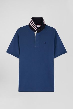 Eden Park Maillot En Coton Bleu Fonc&eacute; Col Contrast&eacute; Coupe Regular