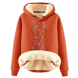 Generic 2026 Printemps Mode No&euml;l Couleur Lettre Imprim&eacute;e Femmes Automne et Hiver Velours &Eacute;pais Chaud Cardigan Sweat &agrave; Capuche, Orange, 5XL