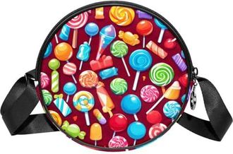 Generic Circle Sac &agrave; bandouli&egrave;re pour femme, petit sac &agrave; bandouli&egrave;re rouge bonbon avec fermeture &eacute;clair, bretelles r&eacute;glables, sac &agrave; main rond d&eacute;contract&eacute; pour