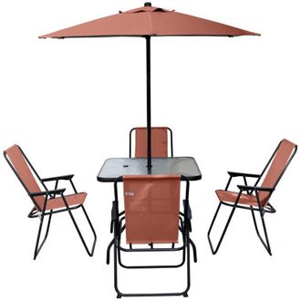 Habitat et Jardin Gartentisch und -st&uuml;hle mit Sonnenschirm aus Metall Convivia - 4 Pl&auml;tze - Terracotta