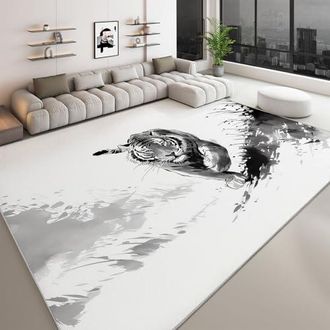 Generic Tapis Imprim&eacute; Antid&eacute;rapant 160 x 230 cm, Tapis Chinois Peinture &Agrave; LEncre Animaux Tigre pour Adolescent Gar&ccedil;on Fille Adulte - Paillasson pour Salon Cha