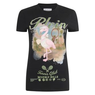 Philipp Plein Pure Fit T-Shirt Tennis Club Strass - - Tops - Damen - Schwarzk - M