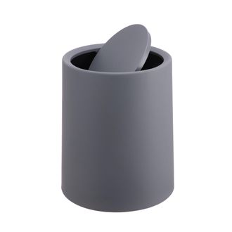 Relaxdays Kosmetikeimer, 6 Liter, Schwingdeckel, Inneneimer, matter Kunststoff, runder Badezimmer M&uuml;lleimer, dunkelgrau