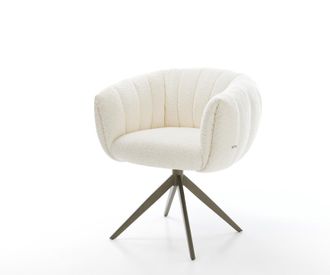 DELIFE Drehstuhl Jada-Flex Boucl&eacute; Wei&szlig; Kreuzgestell breit Effektfinish Titan 360&deg; drehbar Wippfunktion Taschenfederkern, Esszimmerst&uuml;hle