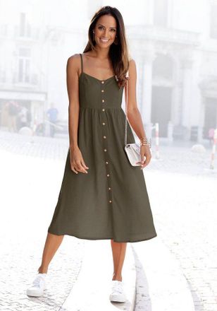 Lascana Sommerkleid aus Leinenmix mit Baumwolle, Midikleid, Strandkleid
