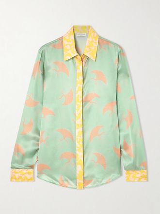 Dries Van Noten Hemd Aus Bedrucktem Satin Aus Einer Seidenmischung - Gr&uuml;n
