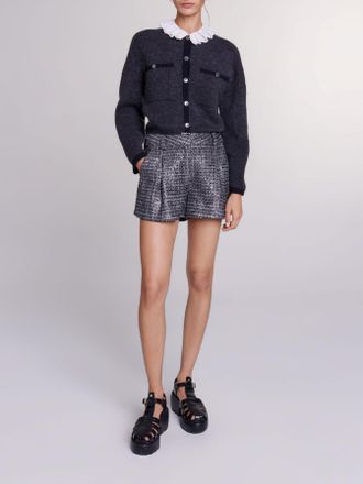 Maje Short En Tweed - Argent - Taille 36 - Maje