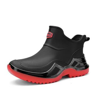 Generic Bottes de pluie courtes en caoutchouc pour homme - Hauteur cheville - Imperm&eacute;ables, noir/rouge, 38 2/3 EU