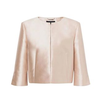 Alberta Ferretti Femme, Vestes, Beige, Taille: 40 FR Beige Satin Finish Crew Neck Jacket