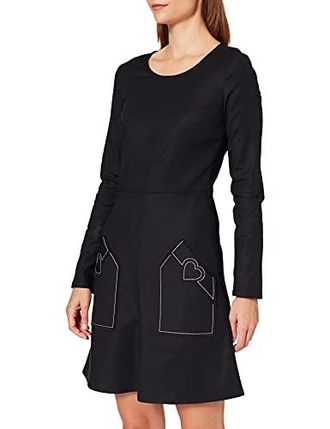 Love Moschino Flared Long Sleeved Dress Stitched Seams,Patch Pockets with Customized Heart Robe d&eacute;contract&eacute;e, Noir, 40 Femme