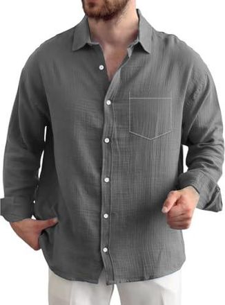 Generic Chemise de loisirs &agrave; manches longues pour homme - Chemise de travail surdimensionn&eacute;e - Infroissable - Chemise traditionnelle boutonn&eacute;e - Chemise &agrave; man