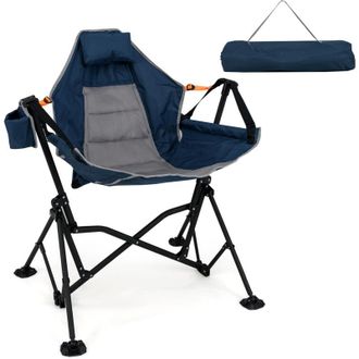 Costway Costway - Chaise Hamac de Camping, Chaise Balan&ccedil;oire Pliable avec Porte-Gobelet, Si&egrave;ge Large Rembourr&eacute;, Dossier R&eacute;glable, Appuie-t&ecirc;te, Supporte 150