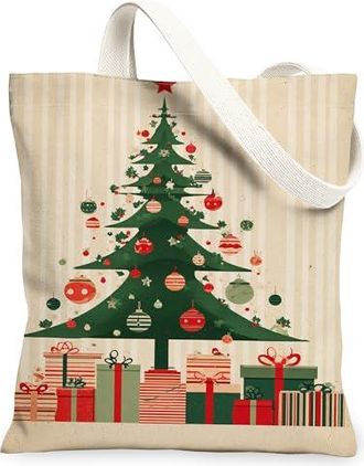 Generic Sac fourre-tout en toile motif sapin de No&euml;l, sac &agrave; provisions r&eacute;utilisable, vintage, rustique, l&eacute;ger, lavable, vert, 13x15 Inch