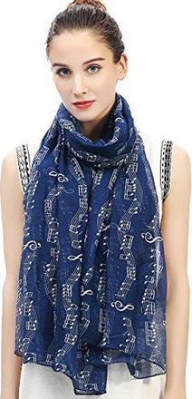 Lina & Lily Écharpe Foulard Femme Imprimé Note de Musique (Bleu Marine)